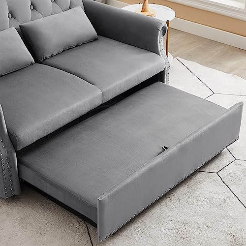 Convertible Sleeper Sofa Pull Out Couch, Modern Velvet Upholstered 3-in-1 Loveseat with Reclining Adjustable Backrest &Removable Armrest ,Button Tufted Small Sofa & Couches for Apartment Living Room