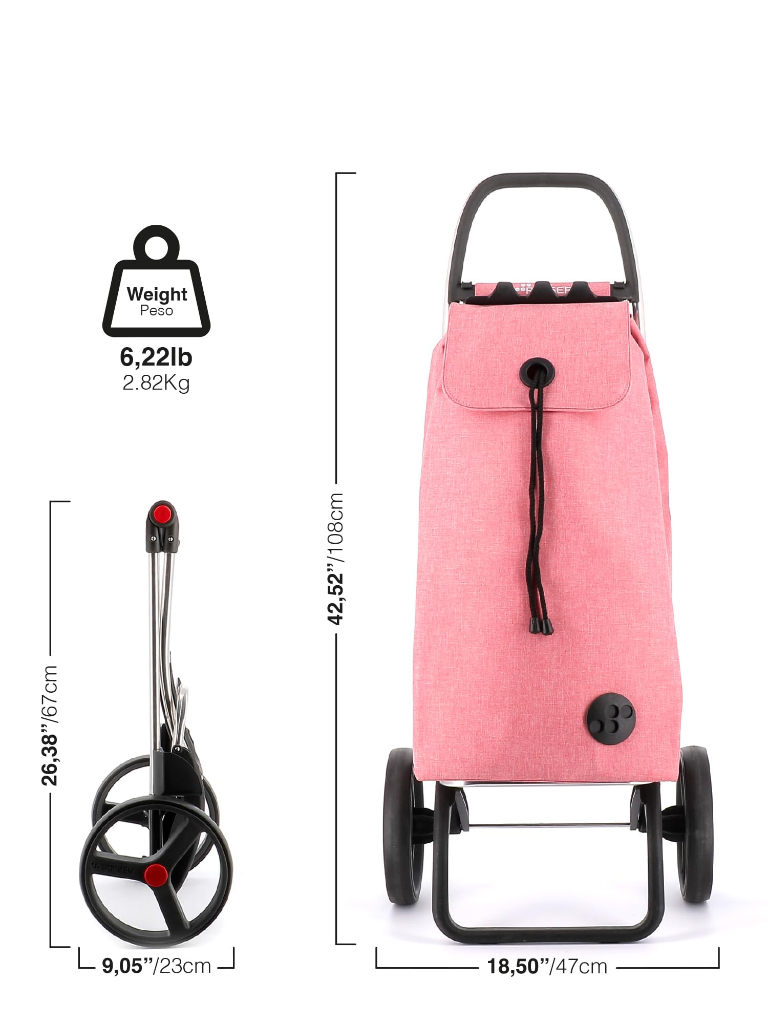 Foldable Grocery Shopping Cart with Wheels | Collapsible Personal Folding Cart for Groceries | Durable & Portable | Coral