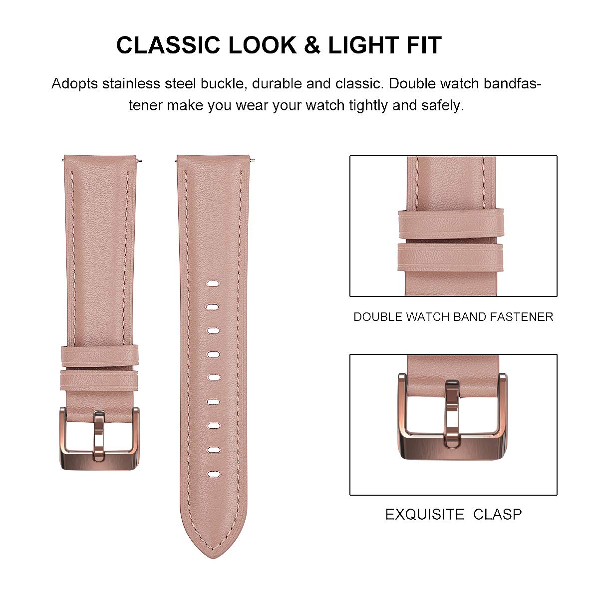 Genuine Leather Bands Compatible with Galaxy Watch 3 41mm/45mm,Woman Man 20mm/22mm Wristband Quick Release Strap for Galaxy Watch 42mm/Watch 4 Classic/Watch 46mm Smartwatch