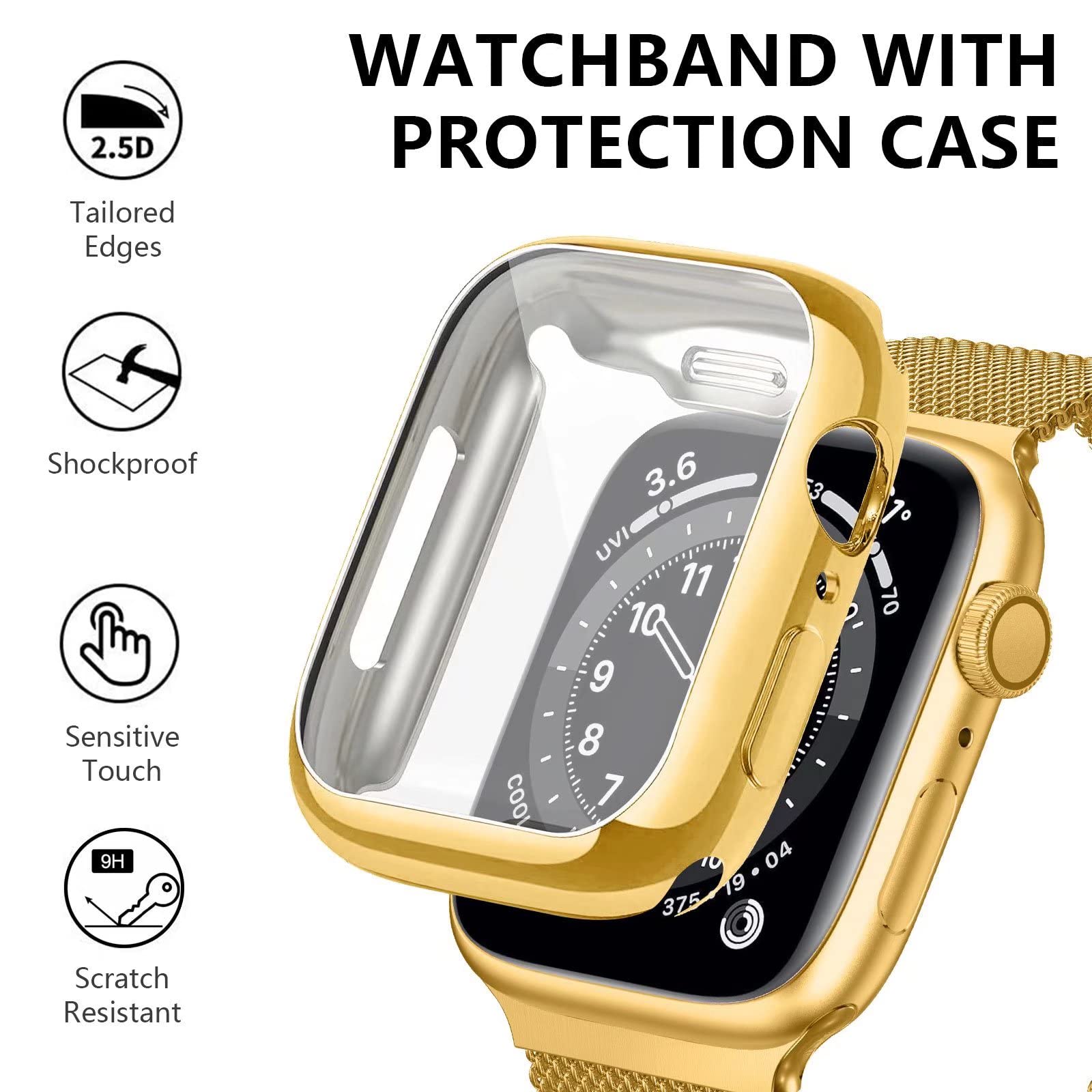 Zsuoop Metal Stainless Steel Bands Compatible with Apple Watch 38/40/41/42/44/45mm With Screen Protector Case,Magnetic Adjustable Strap for iWatch Series 9/8/7/6/5/4/SE/3/2/1 Women Men