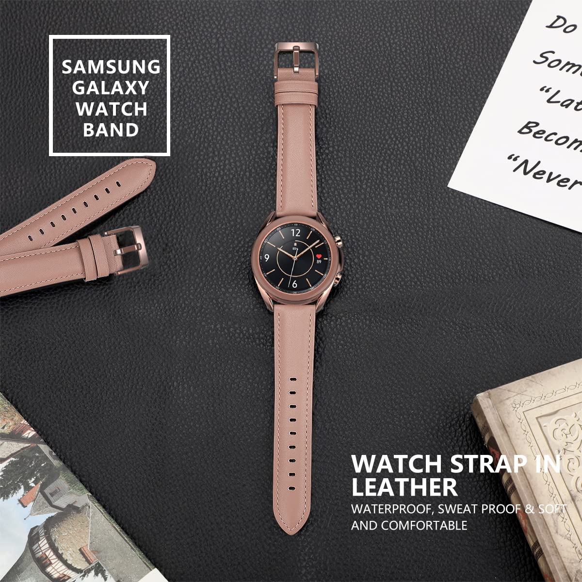 Genuine Leather Bands Compatible with Galaxy Watch 3 41mm/45mm,Woman Man 20mm/22mm Wristband Quick Release Strap for Galaxy Watch 42mm/Watch 4 Classic/Watch 46mm Smartwatch