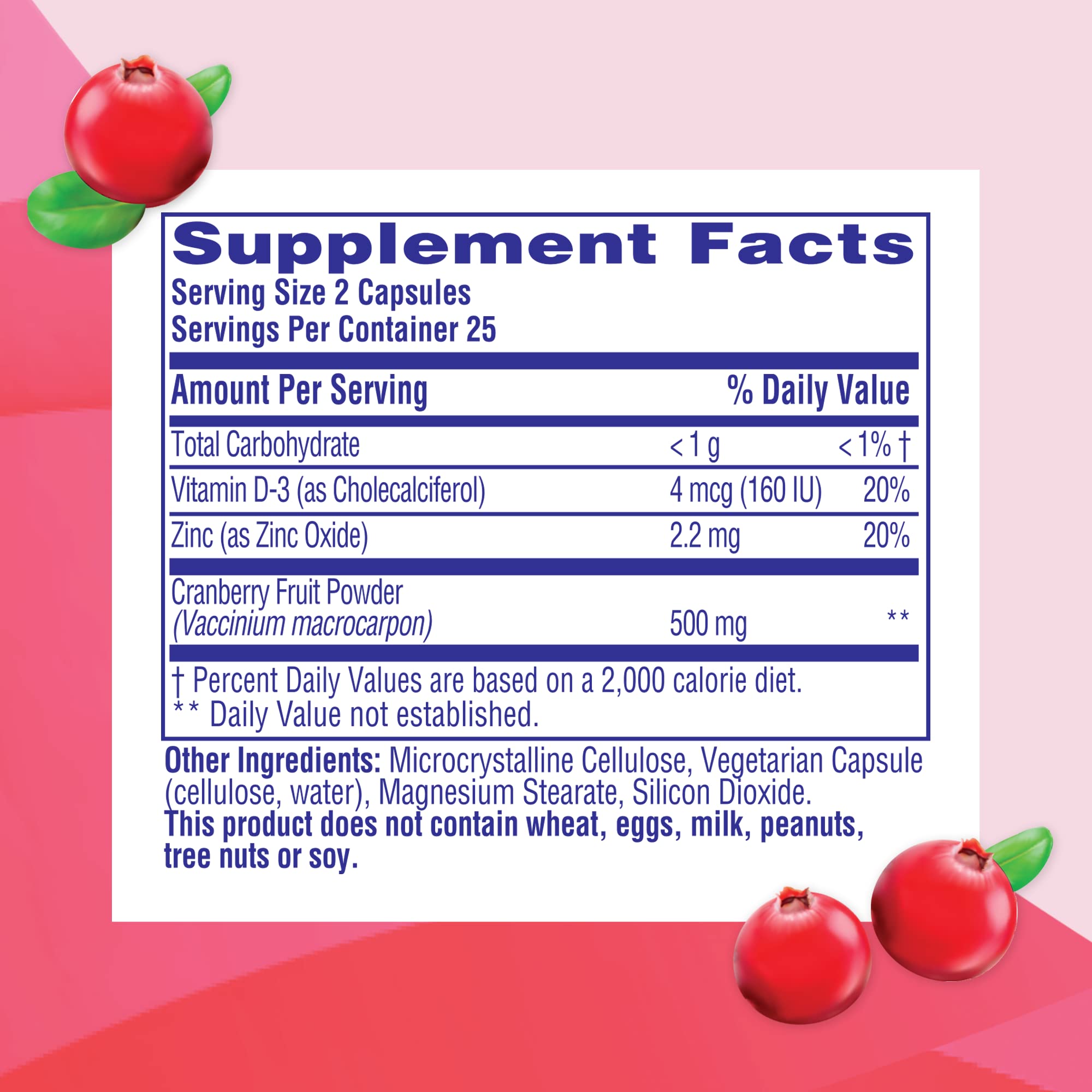 Rephresh Cranberry Urinary Tract Health Plus Immune Supplement, Blended with Vitamin D + Zinc - 50 Count