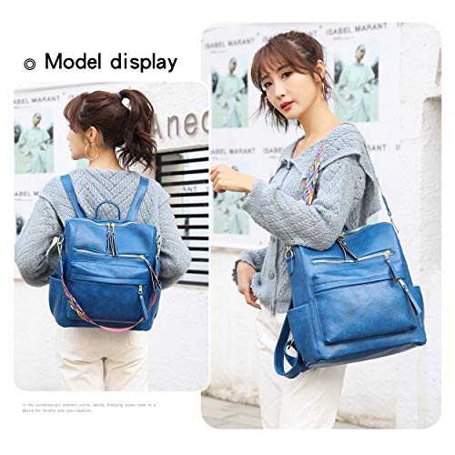 ZOCILOR Women's Fashion Backpack Purse Multipurpose Design Convertible Satchel Handbags and Shoulder Bag PU Leather Travel bag (Dark Blue)