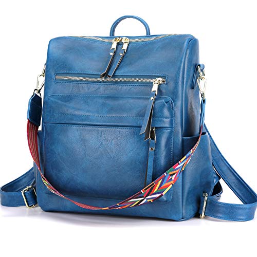 ZOCILOR Women's Fashion Backpack Purse Multipurpose Design Convertible Satchel Handbags and Shoulder Bag PU Leather Travel bag (Dark Blue)