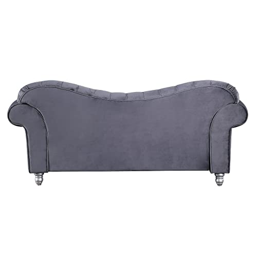 Morden Fort Chesterfield Sofa, Chair and Sofa for Living Room Furniture Sets, 2 Pieces Classic Velvet Tufted Couches, Grey