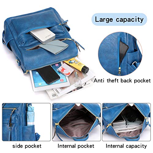 ZOCILOR Women's Fashion Backpack Purse Multipurpose Design Convertible Satchel Handbags and Shoulder Bag PU Leather Travel bag (Dark Blue)