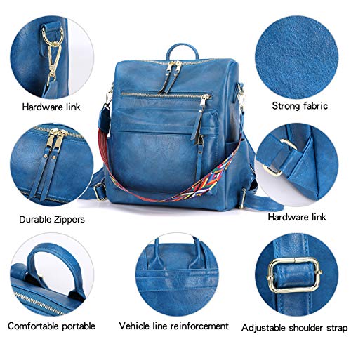 ZOCILOR Women's Fashion Backpack Purse Multipurpose Design Convertible Satchel Handbags and Shoulder Bag PU Leather Travel bag (Dark Blue)