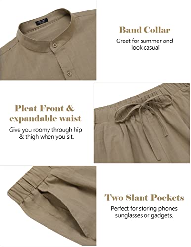 COOFANDY Linen Suits For Men 2 Piece Beach Button Down Shirt Casual Loose Pant Sets Mens Linen Beach Shirt (Khaki XL)