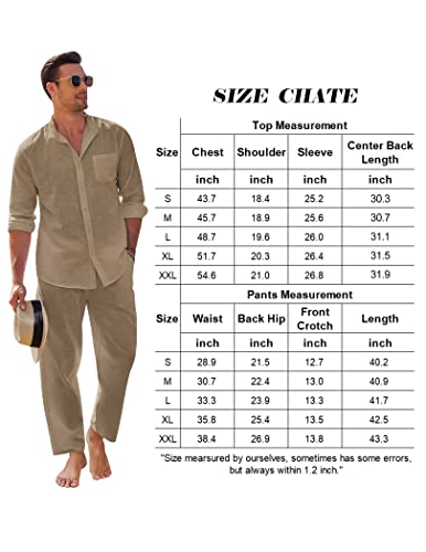 COOFANDY Linen Suits For Men 2 Piece Beach Button Down Shirt Casual Loose Pant Sets Mens Linen Beach Shirt (Khaki XL)