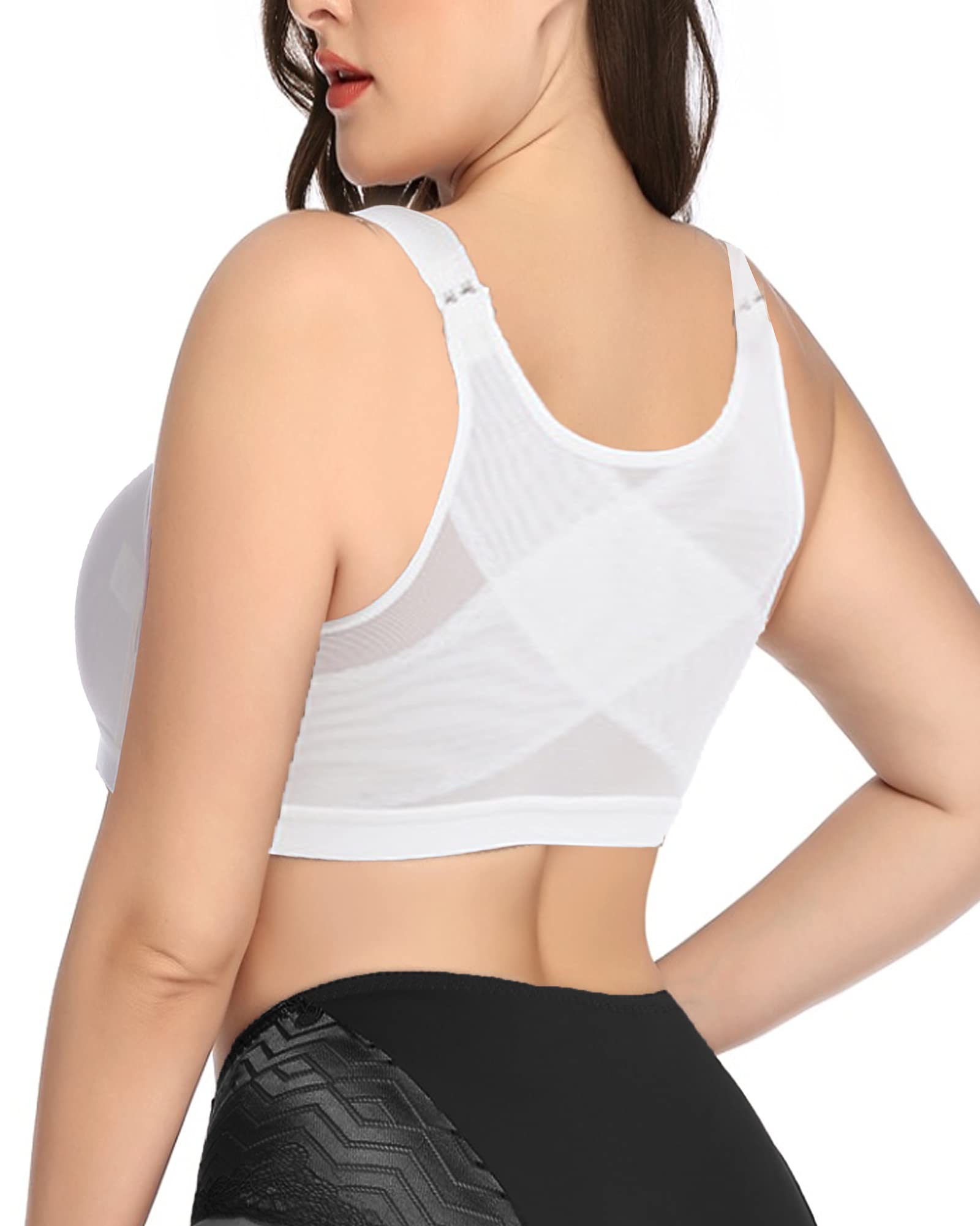 Post Surgery Bra Surgical Bra Compression Sports Bra Front Closure Bras for Women Close Breast Augmentation Bra Wireless (Medium, White)
