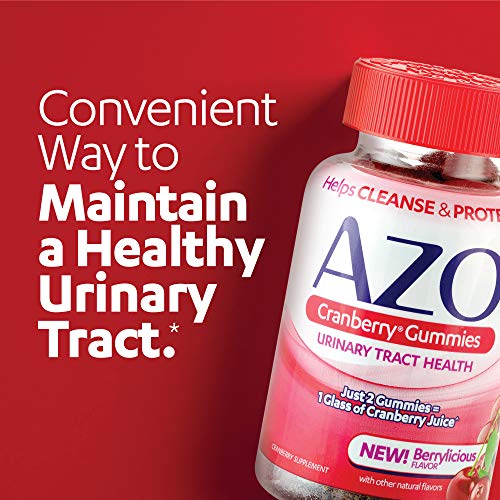 AZO Cranberry Urinary Tract Health Gummies Dietary Supplement 2 Gummies = Glass Cranberry Juice Helps Cleanse Protect Natural Berrylicious Flavor Gummies, Non-GMO, 40 Count