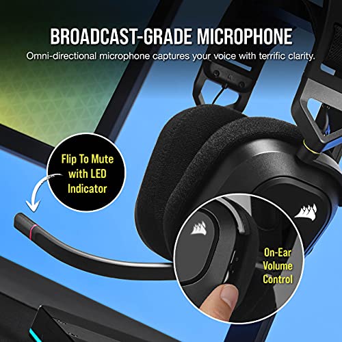 Corsair HS80 RGB WIRELESS Premium Gaming Headset with Dolby Atmos Audio (Low-Latency, Omni-Directional Microphone, 60ft Range, Up to 20 Hours Battery Life, PS5/PS4 Wireless Compatibility) Black