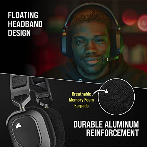 Corsair HS80 RGB WIRELESS Premium Gaming Headset with Dolby Atmos Audio (Low-Latency, Omni-Directional Microphone, 60ft Range, Up to 20 Hours Battery Life, PS5/PS4 Wireless Compatibility) Black