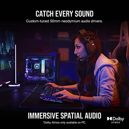 Corsair HS80 RGB WIRELESS Premium Gaming Headset with Dolby Atmos Audio (Low-Latency, Omni-Directional Microphone, 60ft Range, Up to 20 Hours Battery Life, PS5/PS4 Wireless Compatibility) Black