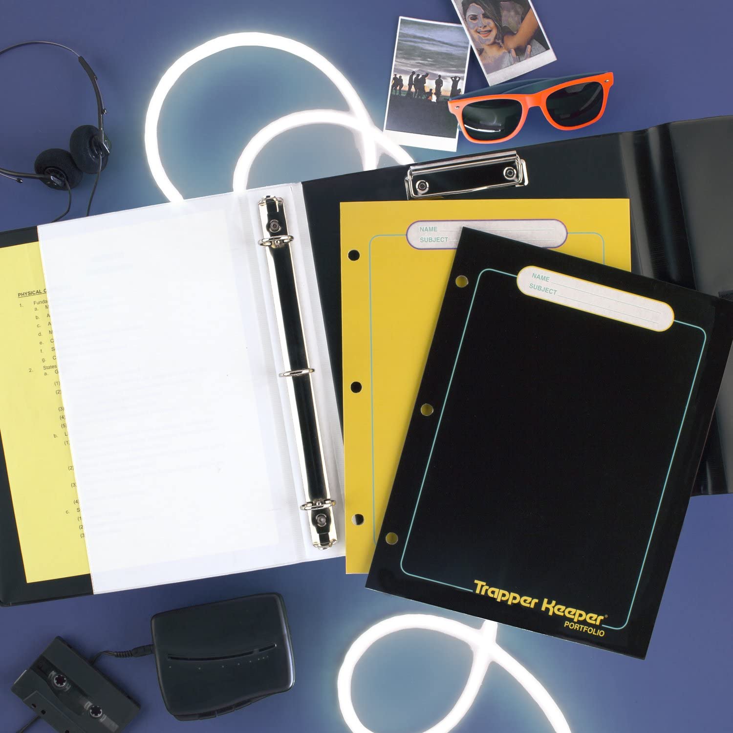 Mead Trapper Keeper Binder, Retro Design, 1 Inch Binder Includes 2 Folders and Extra Pocket, Metal Rings and Spring Clip, Secure Storage, Glow, Mead School Supplies (260038FM-ECM)