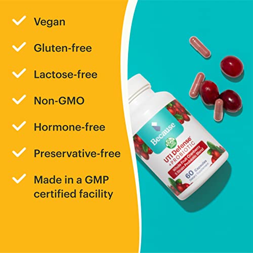 Because Probiotics Cranberry UTI Defense Capsules for Women (60 Capsules, 1 Bottle)