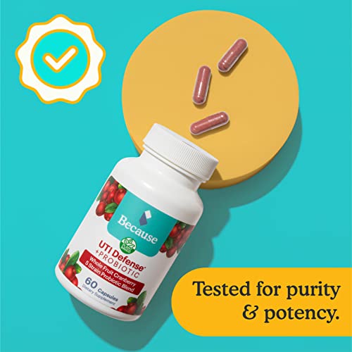 Because Probiotics Cranberry UTI Defense Capsules for Women (60 Capsules, 1 Bottle)