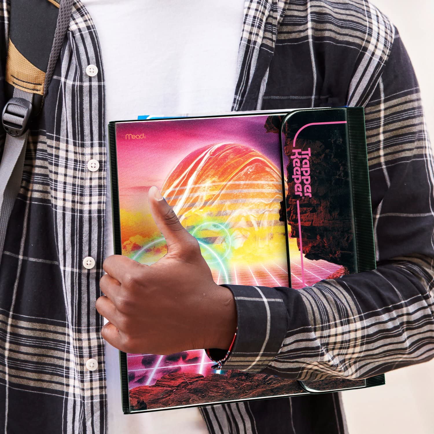 Mead Trapper Keeper Binder, Retro Design, 1 Inch Binder Includes 2 Folders and Extra Pocket, Metal Rings and Spring Clip, Secure Storage, Glow, Mead School Supplies (260038FM-ECM)