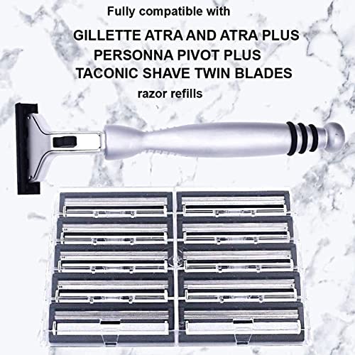 All Metal Heavyweight Chrome ATRA Compatible Twin Blade Razor & 10 Personna Pivot Plus Blades