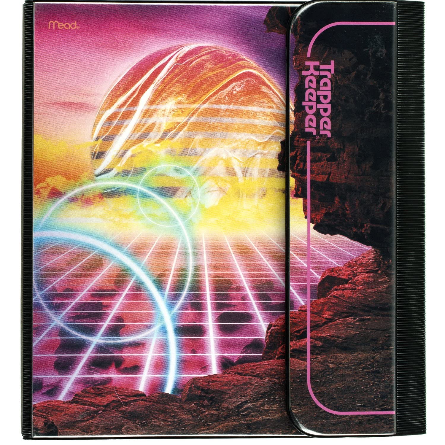 Mead Trapper Keeper Binder, Retro Design, 1 Inch Binder Includes 2 Folders and Extra Pocket, Metal Rings and Spring Clip, Secure Storage, Glow, Mead School Supplies (260038FM-ECM)