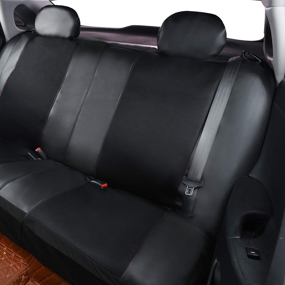 Flying Banner Car Seat Covers Full Set Front Seats and Rear Bench Black Leather and Red Fabric Mesh Cover Breathable Black with Blue Color (Blue)