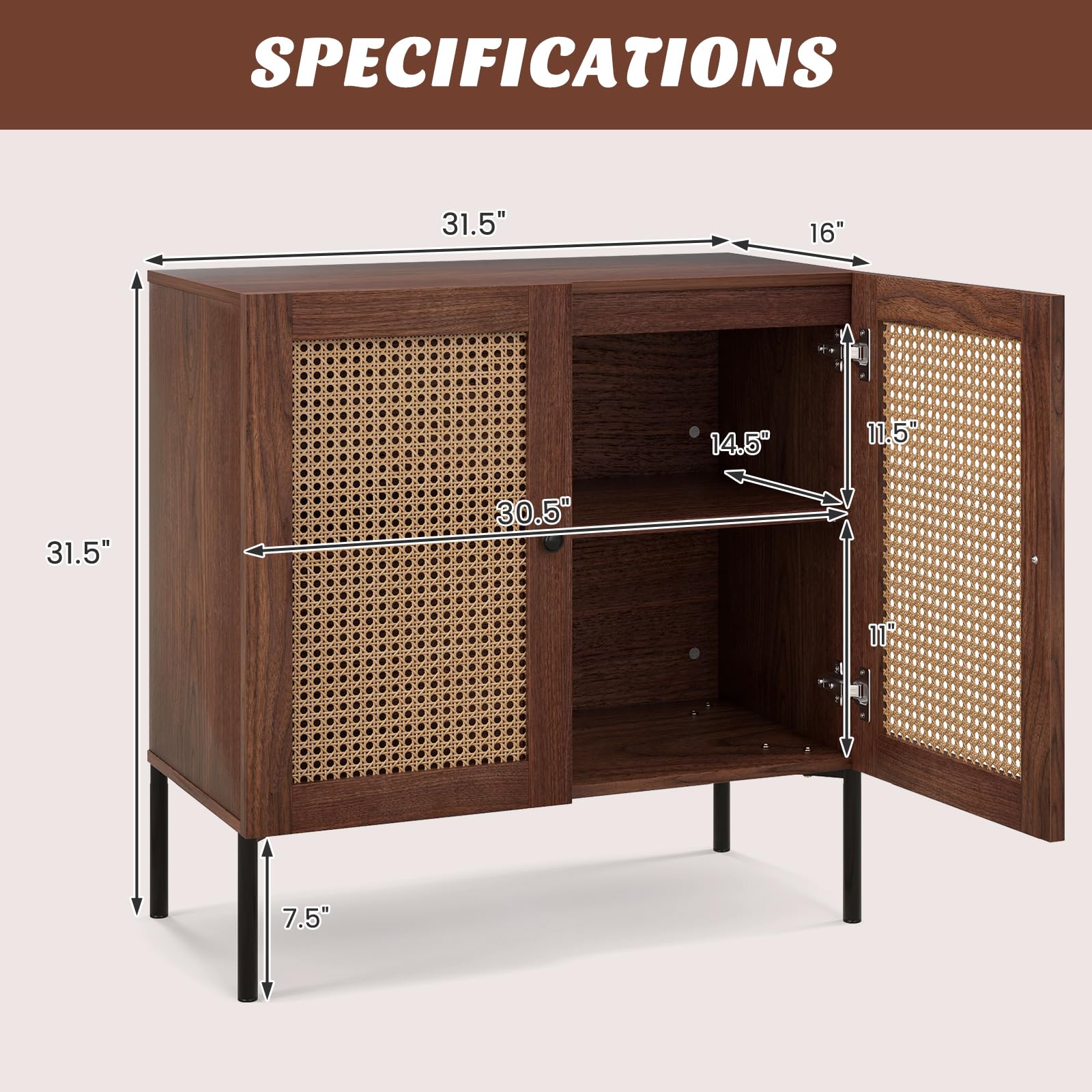 Giantex Buffet Cabinet, Wood Sideboard Storage Cabinet with Rattan Door, 3-Position Adjustable Shelf, Freestanding Coffee Bar Accent Furniture, Kitchen Cupboard Organizer for Living Room Hallway