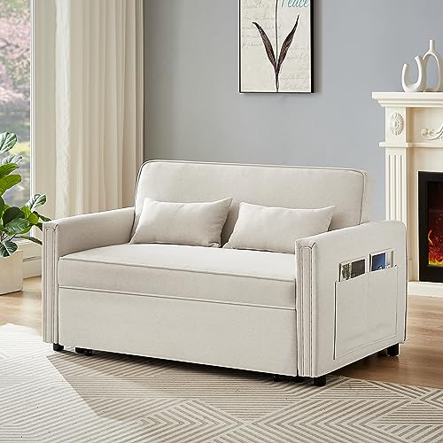 Eafurn 3 in 1 Convertible Sleeper Sofa Couch with Pull Out Bed,Small Futon Loveseat Lounge Chaise with Reclining Backrest and Armrest,Soft Upholstered Love Seats RV Furniture for Living Room