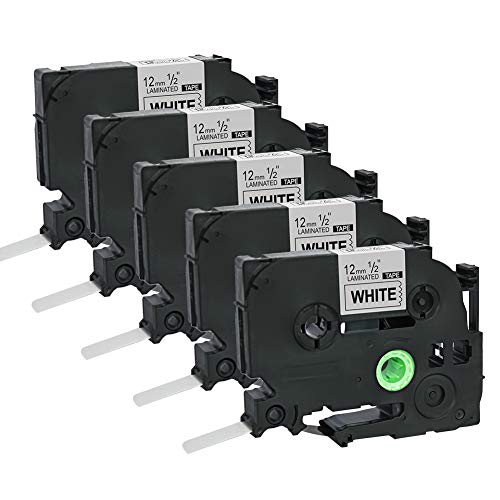 Bigger Compatible Label Tape Replacement for Brother TZe 231 Cassette Used with P-Touch PT-1000 PT-1010 PT-H101C GL-H105 PT-2030VP, 12mm x 8m, 5 Pack