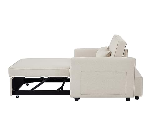Eafurn 3 in 1 Convertible Sleeper Sofa Couch with Pull Out Bed,Small Futon Loveseat Lounge Chaise with Reclining Backrest and Armrest,Soft Upholstered Love Seats RV Furniture for Living Room
