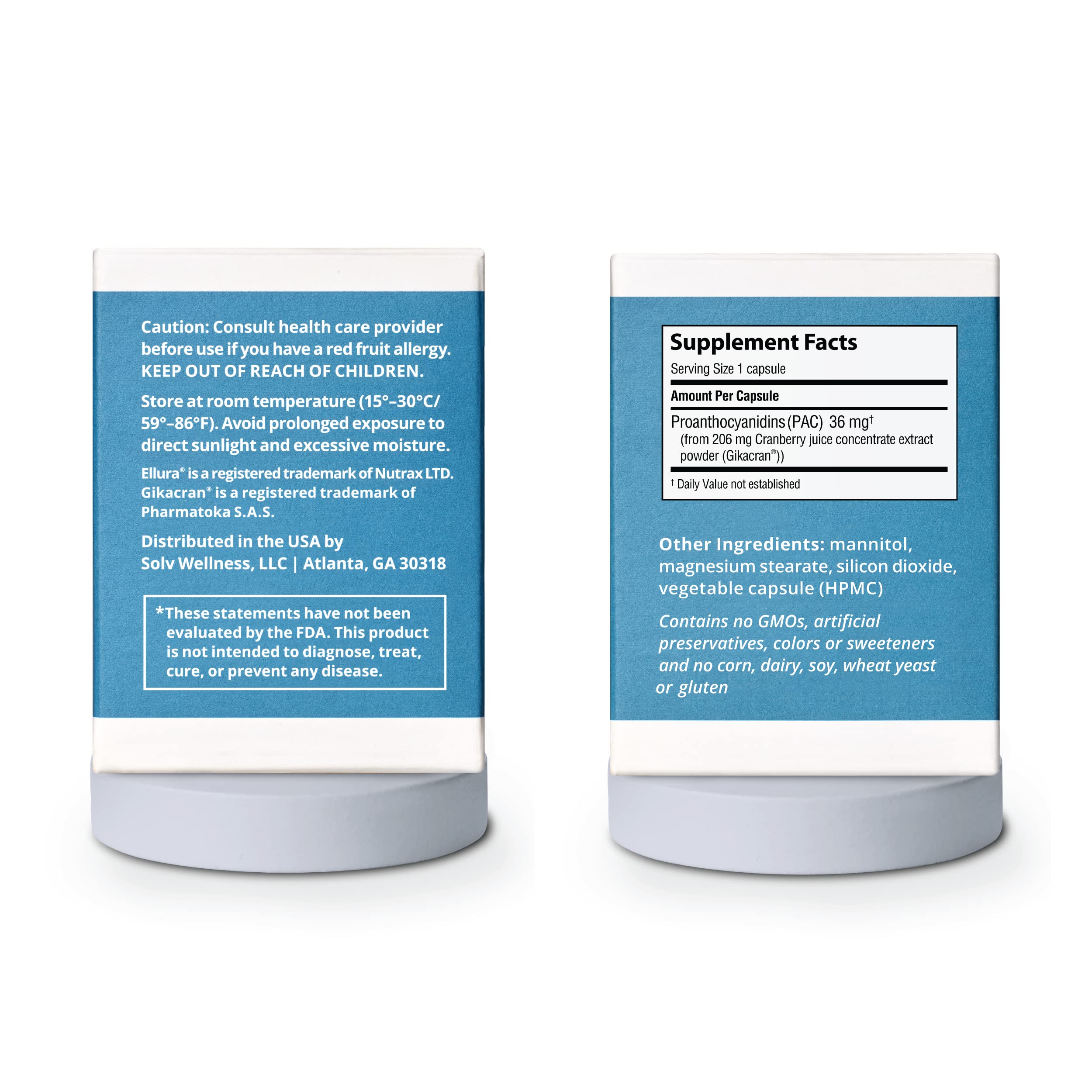 Solv Wellness Ellura Clinically Proven Cranberry Supplement: Get Ahead of UTIs with 36mg of 100% Bioavailable PAC, 30 Capsules