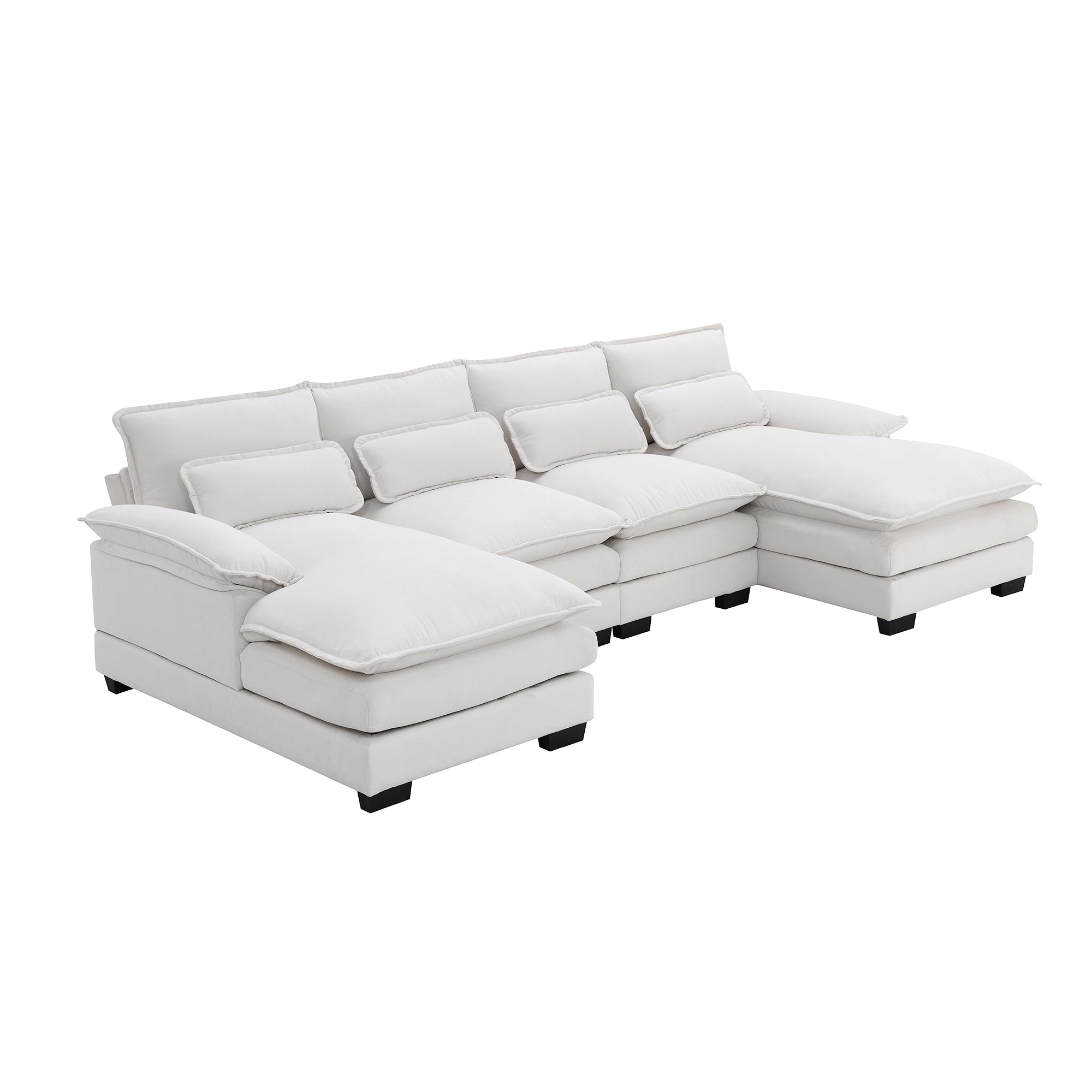 YUNLife&Home U-Shaped Modular Sectional Sofa with Double Chaise Lounge and Waist Pillows,6-Seat Oversized Symmetrical Couch,Comfy Chenille Upholstery Deap Seat Corner Sofá Convertible Sleeper Couches
