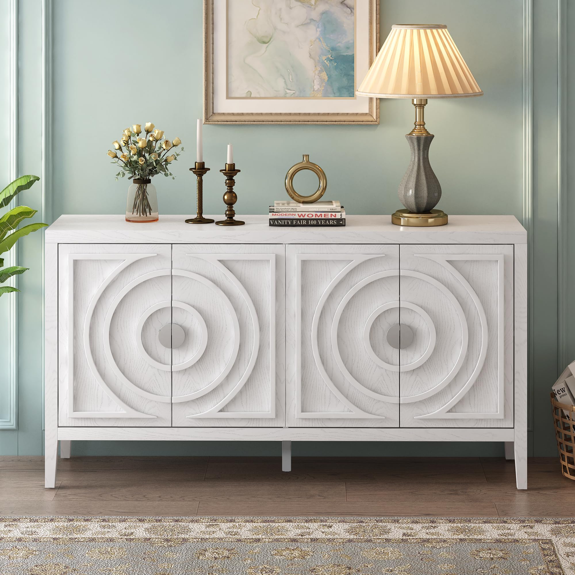 LUMISOL Wood Kitchen Sideboard Buffet Cabinet with Storage Doors Farmhouse Storage Sideboard for Dining Living Room with Metal Handles and Adjustable Shelf