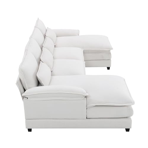 YUNLife&Home U-Shaped Modular Sectional Sofa with Double Chaise Lounge and Waist Pillows,6-Seat Oversized Symmetrical Couch,Comfy Chenille Upholstery Deap Seat Corner Sofá Convertible Sleeper Couches