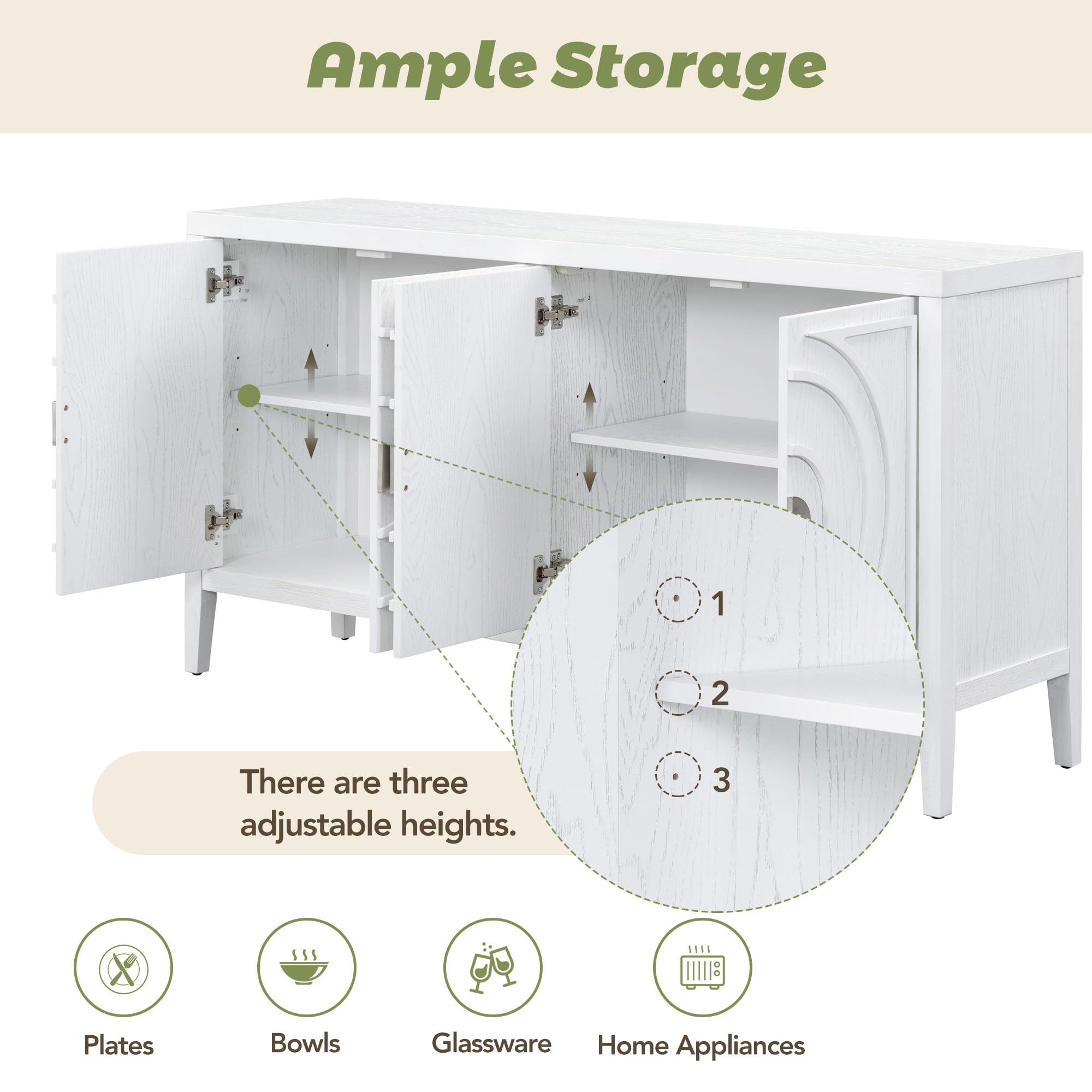 LUMISOL Wood Kitchen Sideboard Buffet Cabinet with Storage Doors Farmhouse Storage Sideboard for Dining Living Room with Metal Handles and Adjustable Shelf