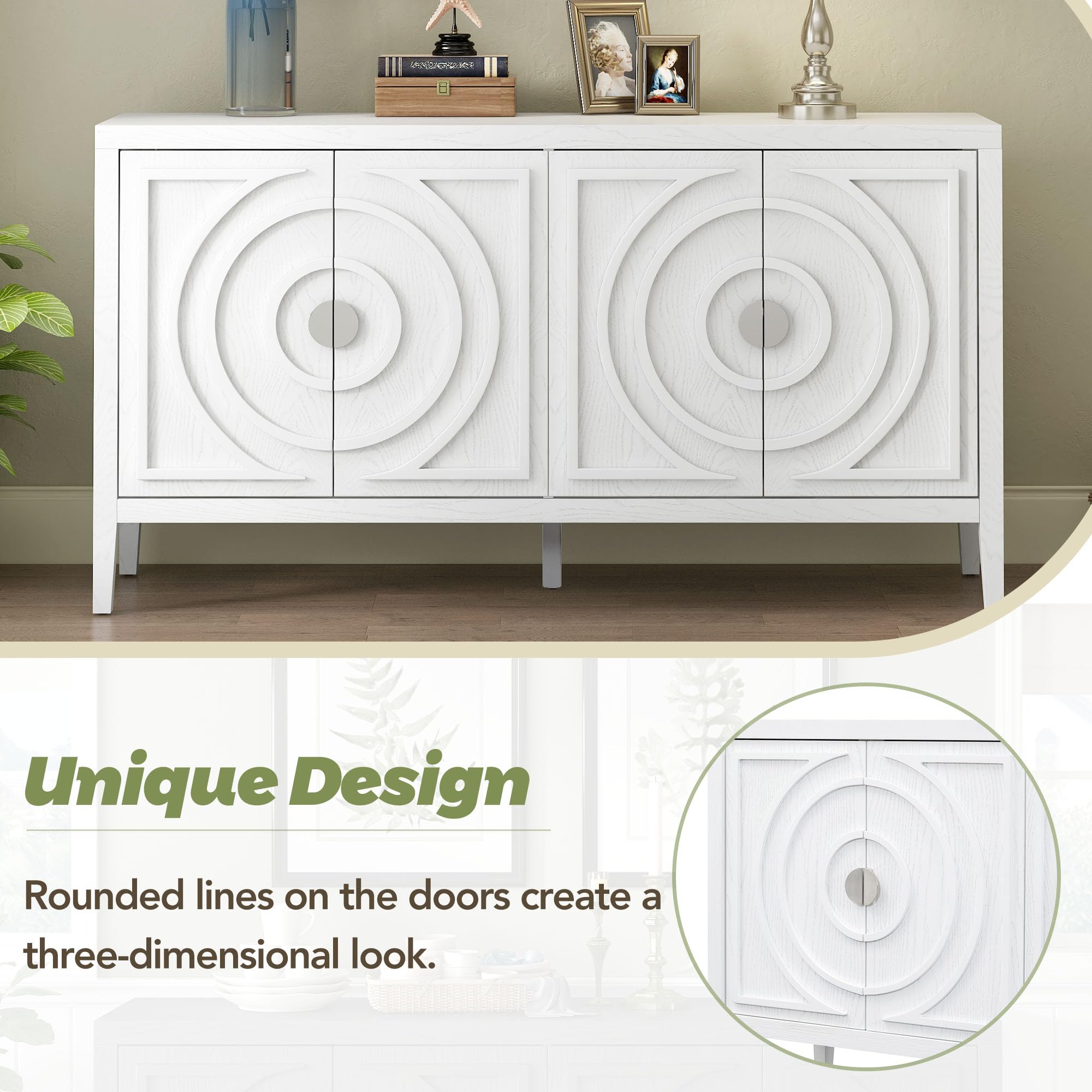 LUMISOL Wood Kitchen Sideboard Buffet Cabinet with Storage Doors Farmhouse Storage Sideboard for Dining Living Room with Metal Handles and Adjustable Shelf