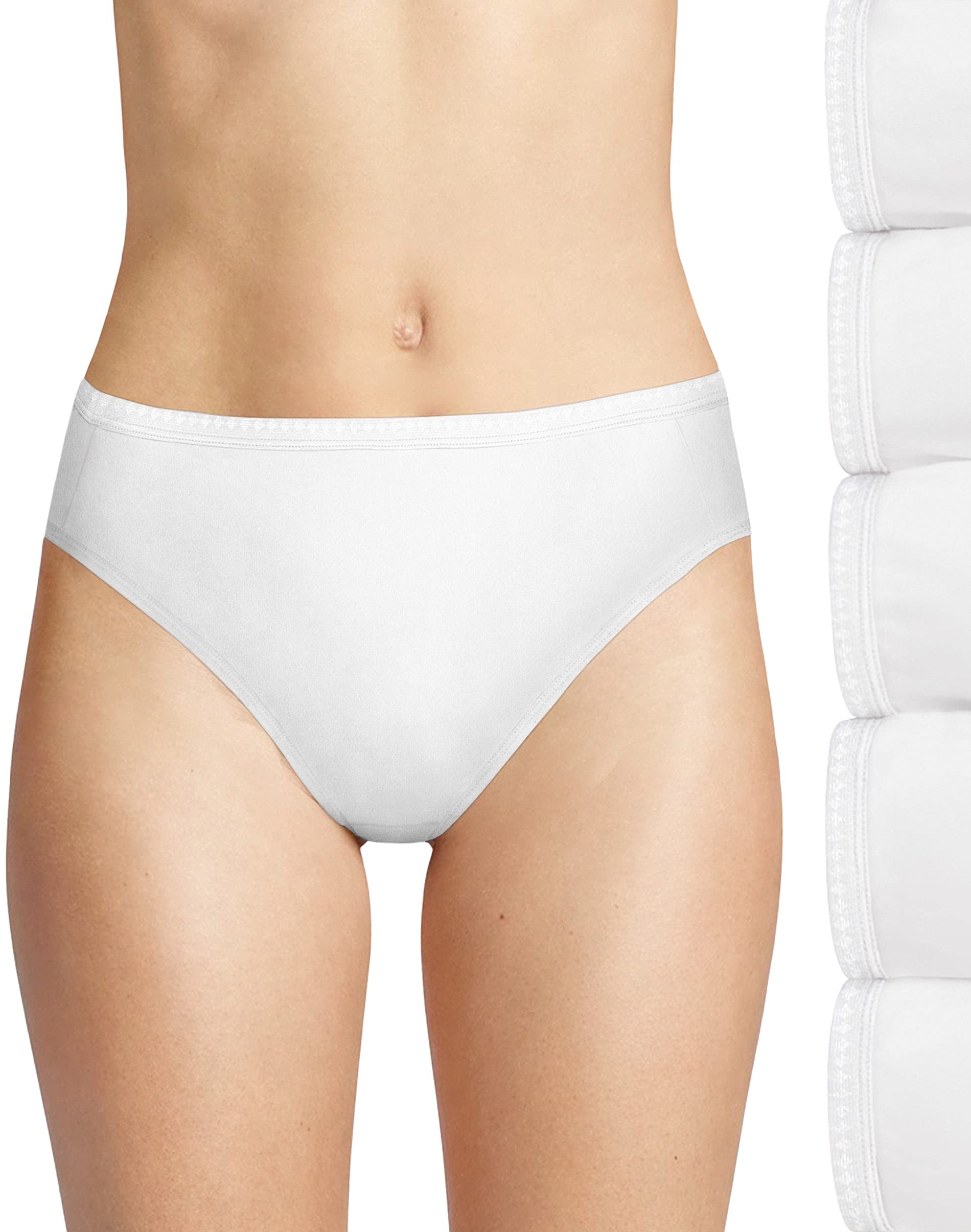 Hanes Ultimate womens 6-pack Breathable Cotton Hi-cut Panty Briefs, White, White, White, White, White, White, 10 US