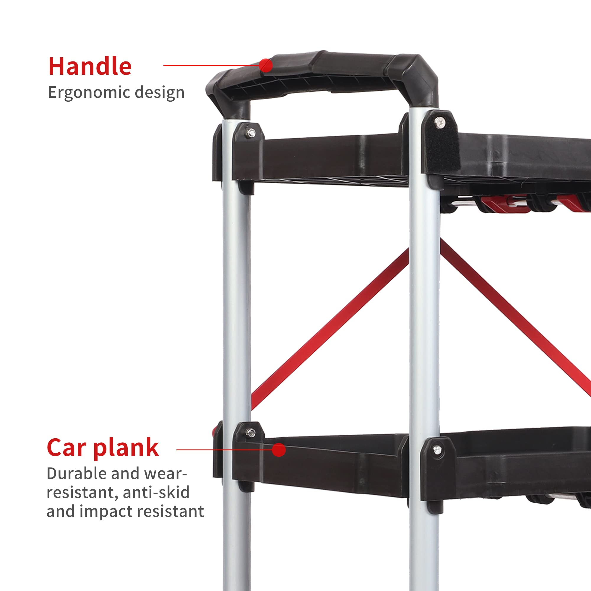 lesolar Portable Folding Service Cart - 3 Tier 150LBS Capacity - Rolling Cart Utility Cart Foldable Cart with Wheels for Warehouse Home, Black