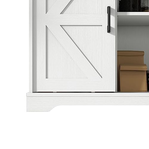 Panana Sliding Barn Door Buffet Sideboard Storage Cabinet Coffee Bar Kitchen Farmhouse Style (White Cabinet)