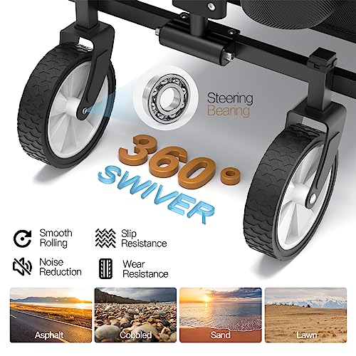 Collapsible Folding Utility Wagon,Beach Wagon Cart with All Terrain Wheels & Drink Holders,Portable Sports Wagon for Camping, Shopping, Garden and Beach, Grass, Sand,Fishing