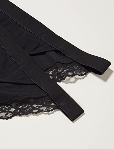 Amazon Essentials Women's Cotton and Lace Tanga Brief, Pack of 4, Black, XX-Small