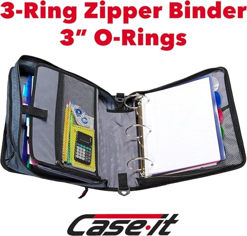 Case-it The Mighty Zip Tab Zipper Binder - 3 Inch O-Rings - 5 Color Tab Expanding File Folder - Multiple Pockets - 600 Sheet Capacity - Comes with Shoulder Strap - Deep Purple D-146