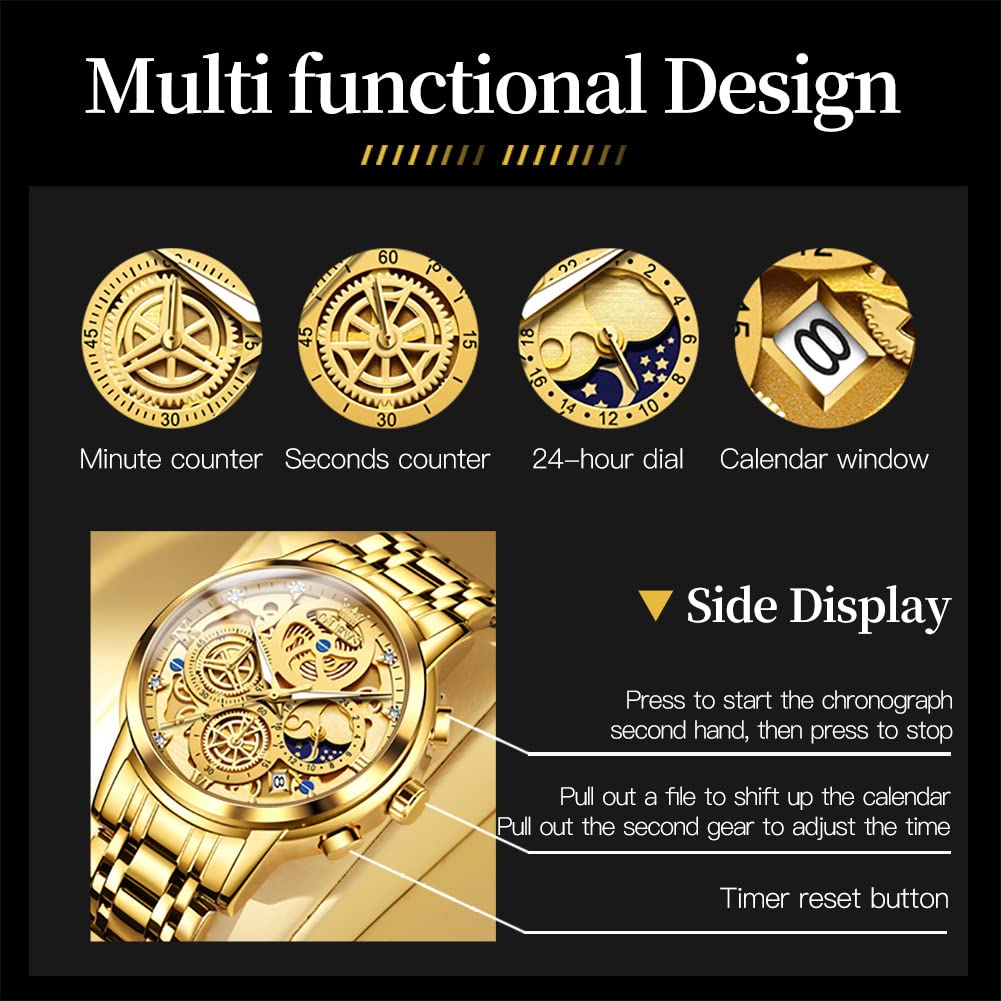 OLEVS Mens Watch Chronograph Luxury Diamond Dress Business Analog Quartz Wrist Watches Stainless Steel Waterproof Luminous