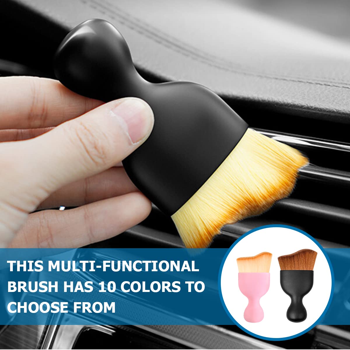 BELOMI Car Detailing Brush, Auto Interior Dusting Brush, Car Soft Bristle Cleaning Tool, Universal Car Interior Crevice Brush for Dashboard, Air Conditioner Vents, Leather, Computer (Pink)