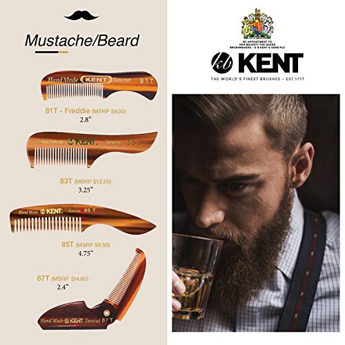 Kent A 81T (2.8") Pocket Comb & Beard Comb for Mustache and Beard - Travel Kit Beard Comb for Grooming/Beard Care - Fine Tooth Comb Mustache Comb Kent Comb for Mustache Kit Beard Grooming Styling Comb