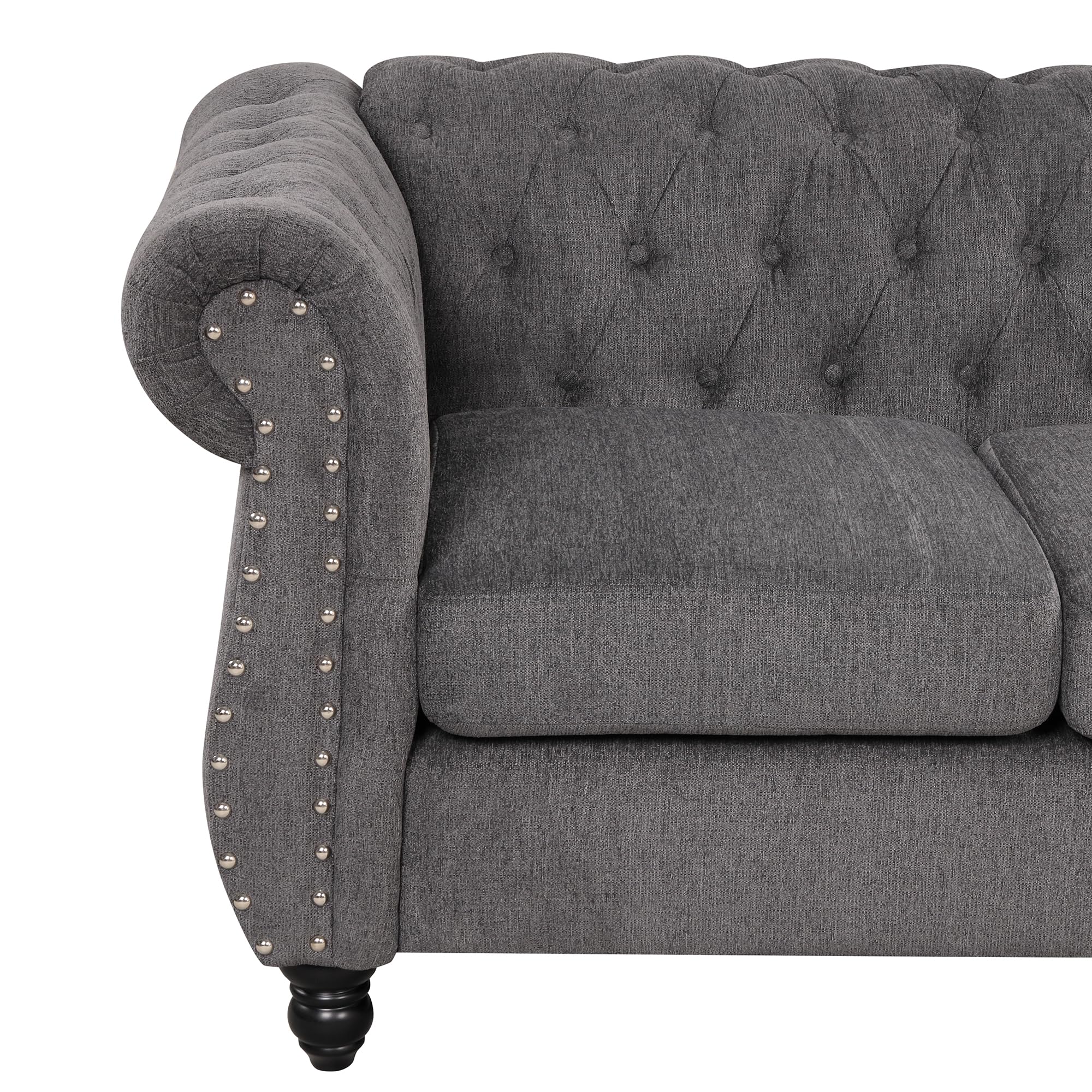 SZUBEE Living Room, 82" Modern Dutch Plush Sofa with Solid Wood Legs,Buttoned Tufted Backrest,Upholstered 3-Seater Couch for Apartment and Louge Area,Gray