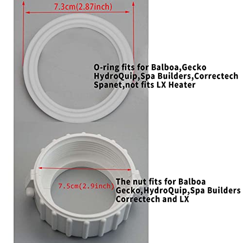 UCEDER 1pcs Spa Hot Tub Heater Split Nut Unions with Screw and 1 pcs Heater Gasket/O-Rings(Actual Size 3 Inch,Suitable for 2 Inch Heater Assemblies)