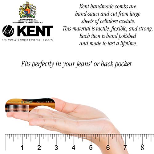 Kent A 81T (2.8") Pocket Comb & Beard Comb for Mustache and Beard - Travel Kit Beard Comb for Grooming/Beard Care - Fine Tooth Comb Mustache Comb Kent Comb for Mustache Kit Beard Grooming Styling Comb