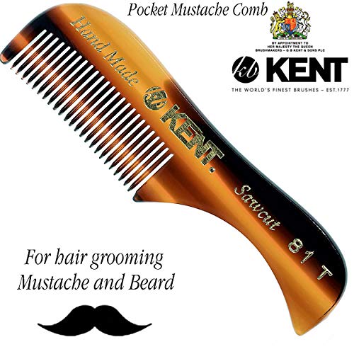 Kent A 81T (2.8") Pocket Comb & Beard Comb for Mustache and Beard - Travel Kit Beard Comb for Grooming/Beard Care - Fine Tooth Comb Mustache Comb Kent Comb for Mustache Kit Beard Grooming Styling Comb