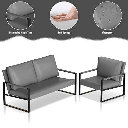 Lamerge Mid-Century Retro Modern Living Room Sofa Set with Loveseat and Seating Sofa Chair, Upholstered Couch and Accent Chair with Armrest, Living Room Set for Small Space, APT, Office (Grey)