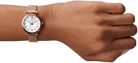 Fossil Women's Carlie Mini Quartz Stainless Steel Mesh Three-Hand Watch, Color: Rose Gold (Model: ES4433)